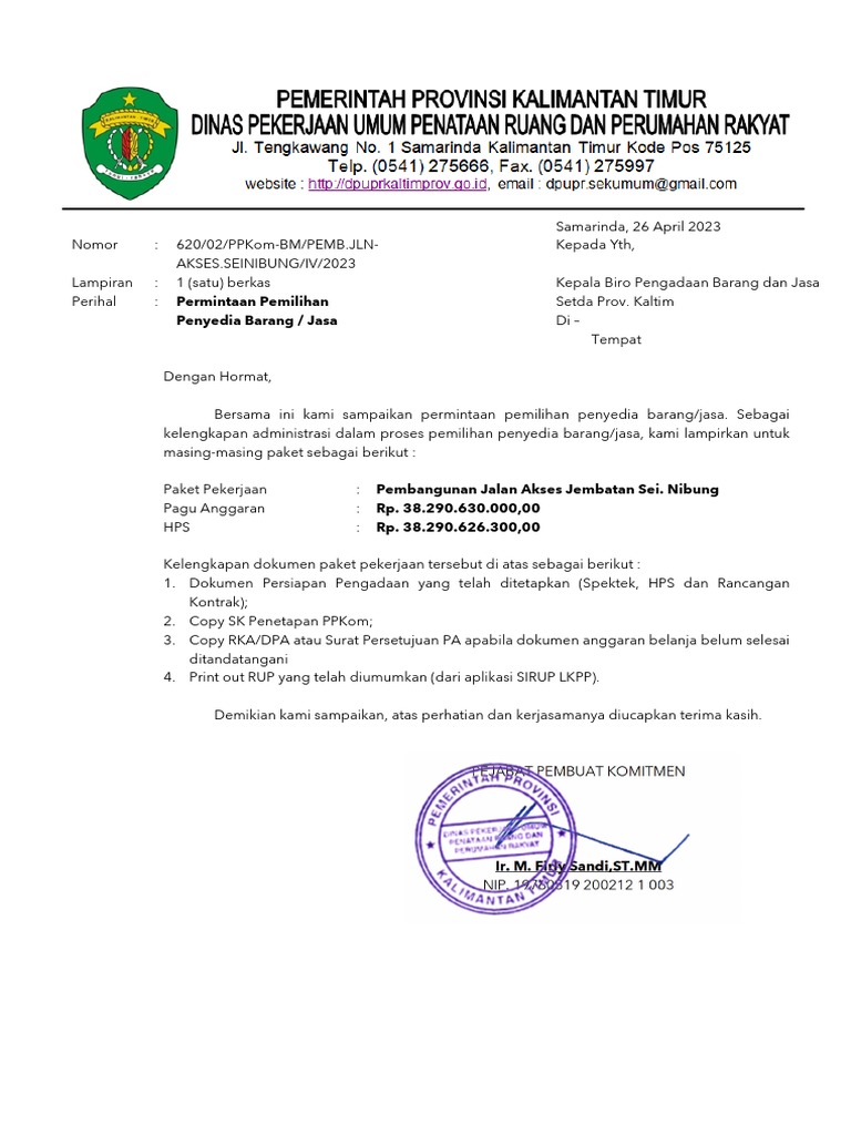 Surat Permintaan Pemilihan Penyedia Barang Dan Jasa | PDF
