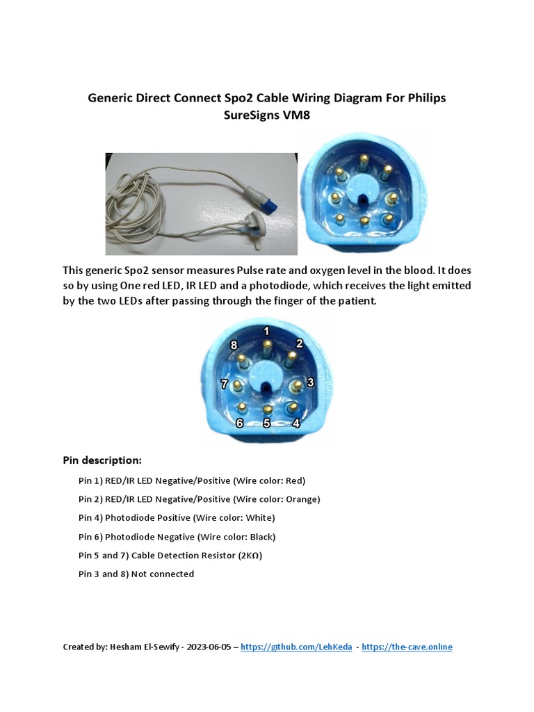 Generic Spo2 Cable Wiring Diagram For Philips SureSigns VM8 Monitor | PDF