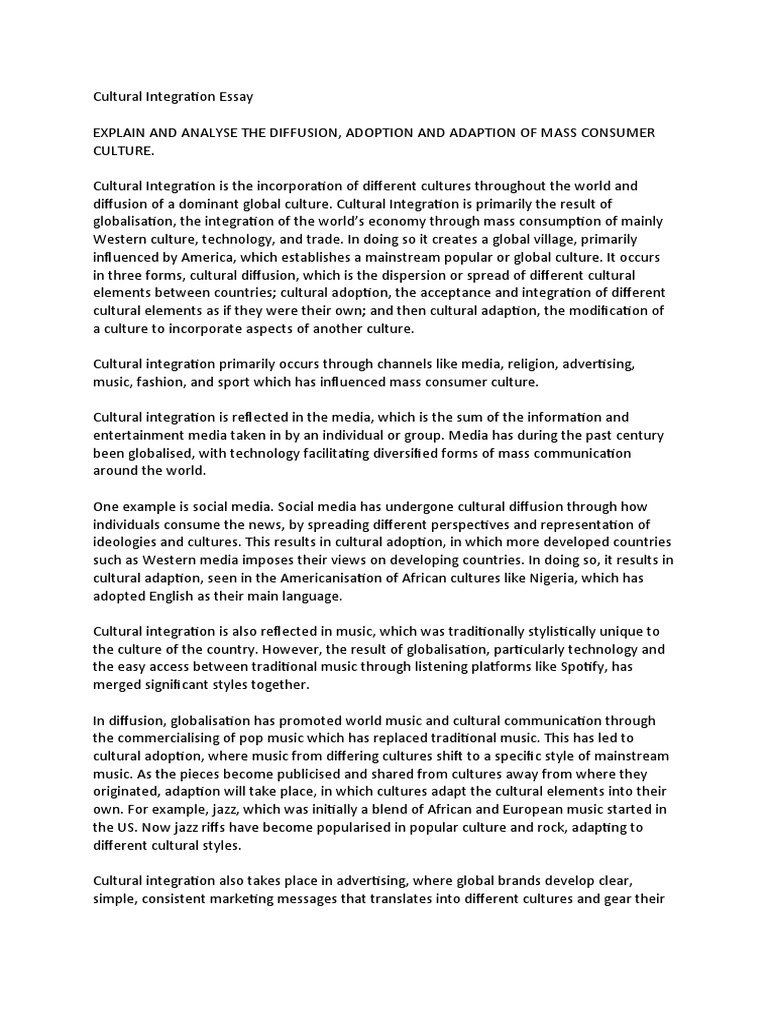 Cultural Integration Essay | PDF