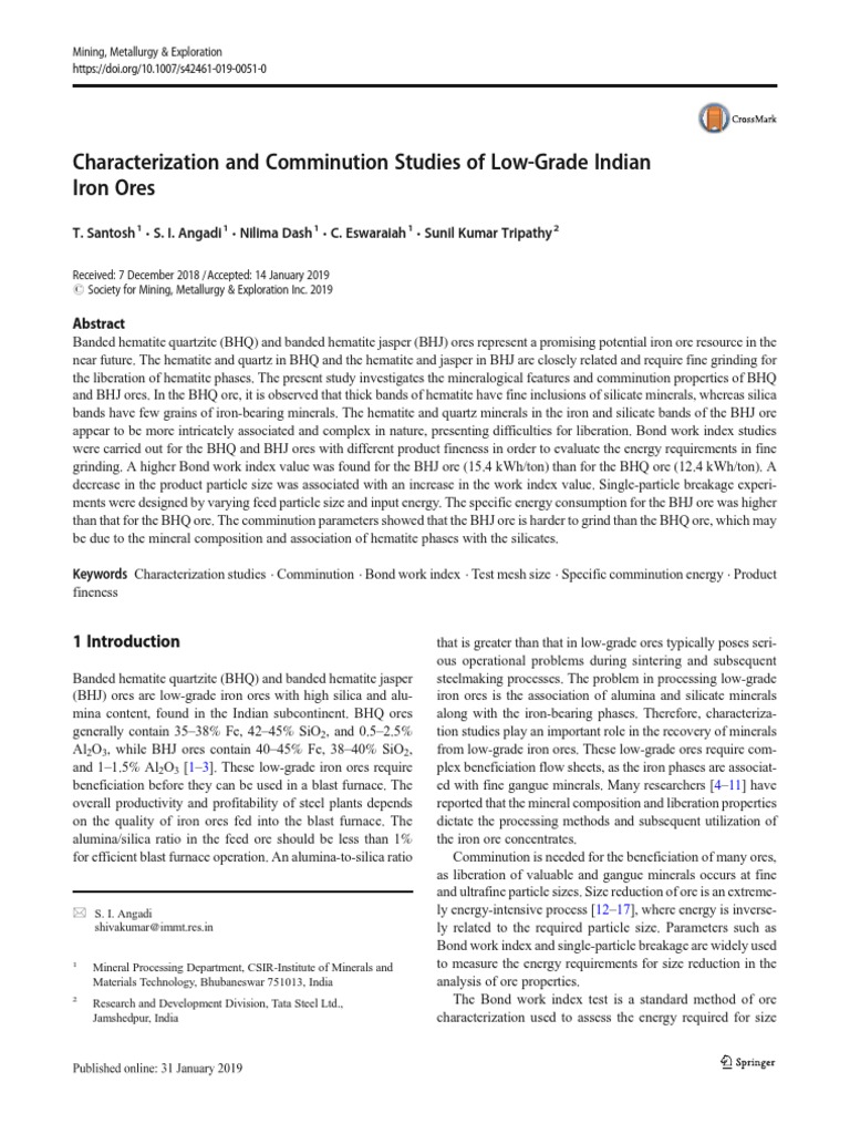Characterization and Comminution Studies of Low-Grade Indian Iron Ores | PDF | Mill (Grinding ...