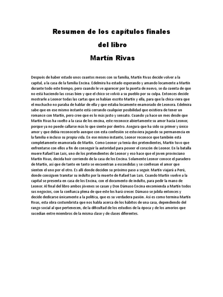 Resumen de Los Capítulos Finales Del Libro Martin Rivas | PDF