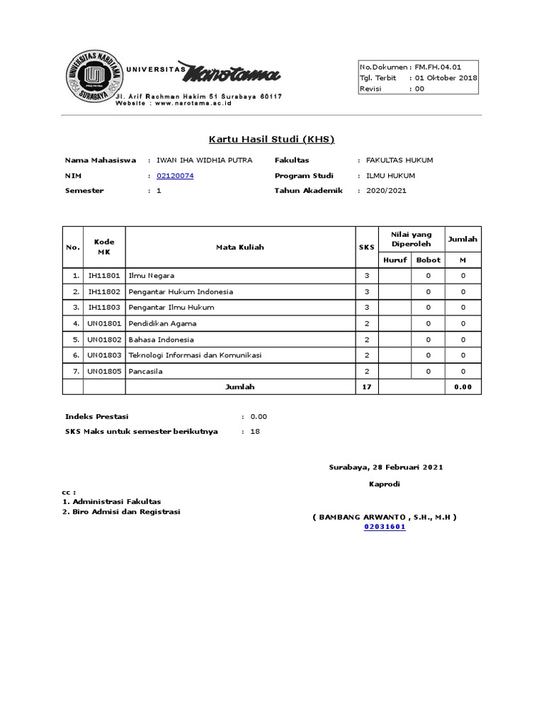 KHS Semester 1 | PDF
