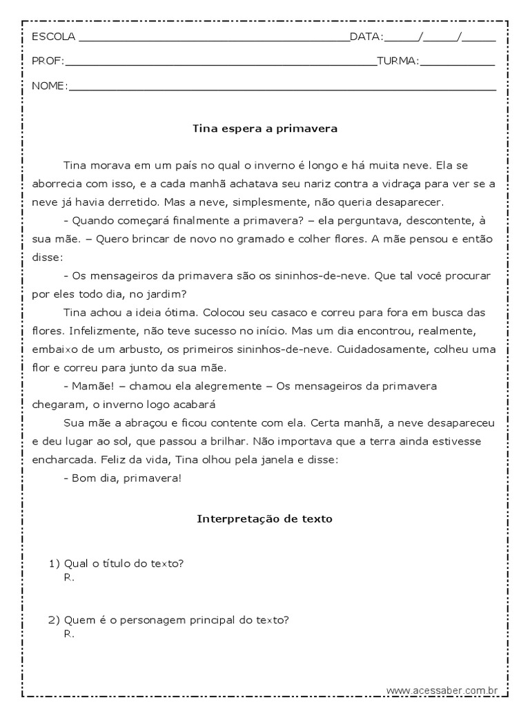 Tina Espera A Primavera 4 Ano Modelo Editavel | PDF