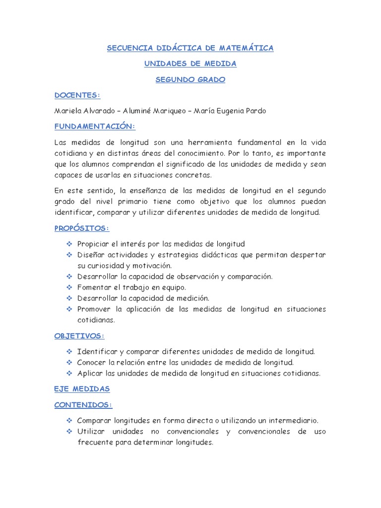 Secuencia Didactica Unidades de Medida 2023 | PDF