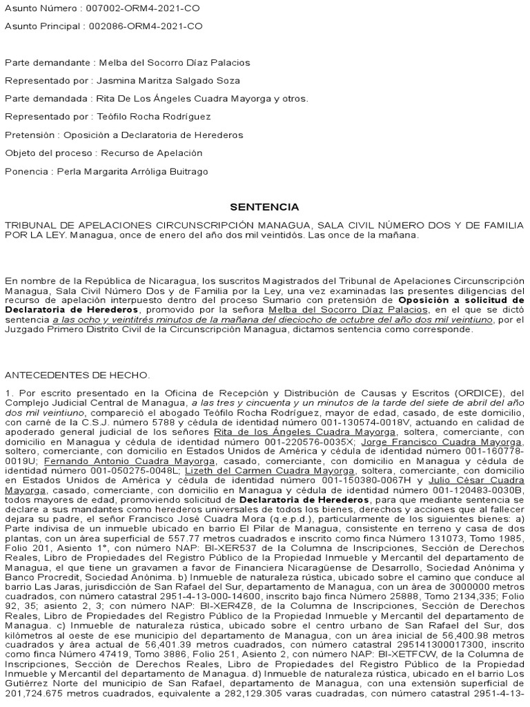 Oposición Declaratoria de Herederos | PDF