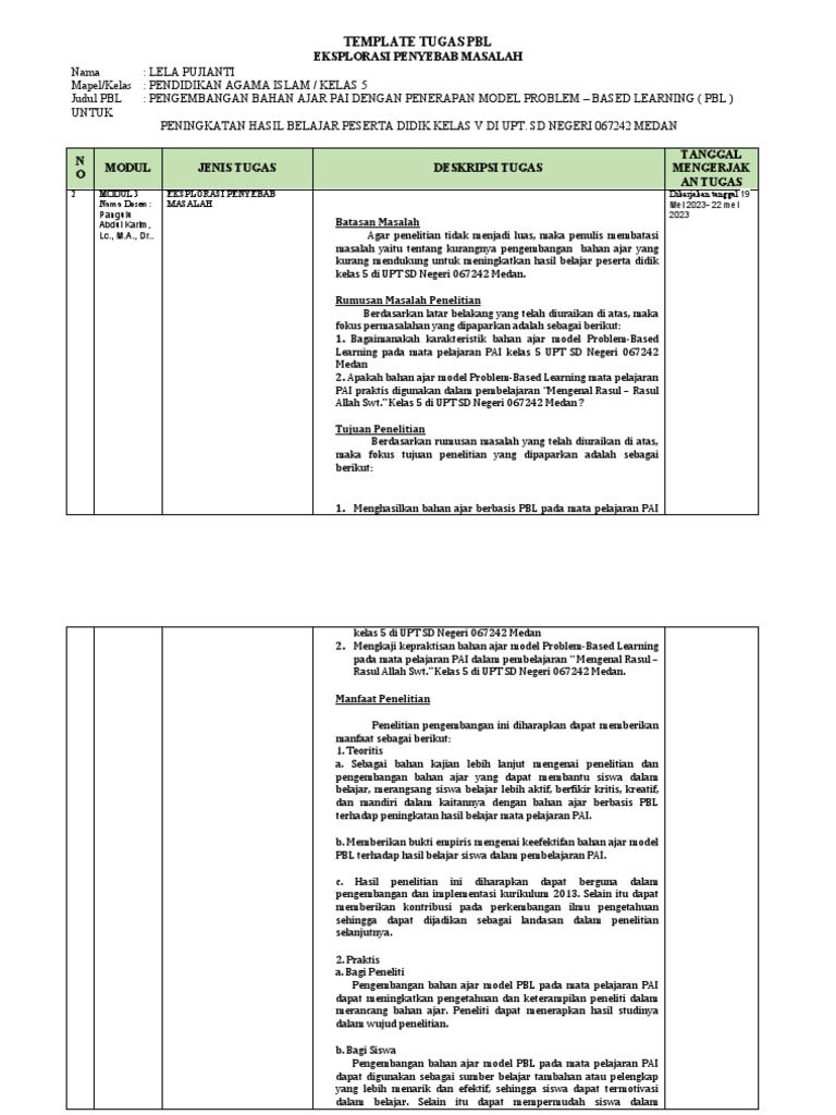 Template PBL Eksplorasi Penyebab Masalah Modul 3 Akidah Akhlak | PDF