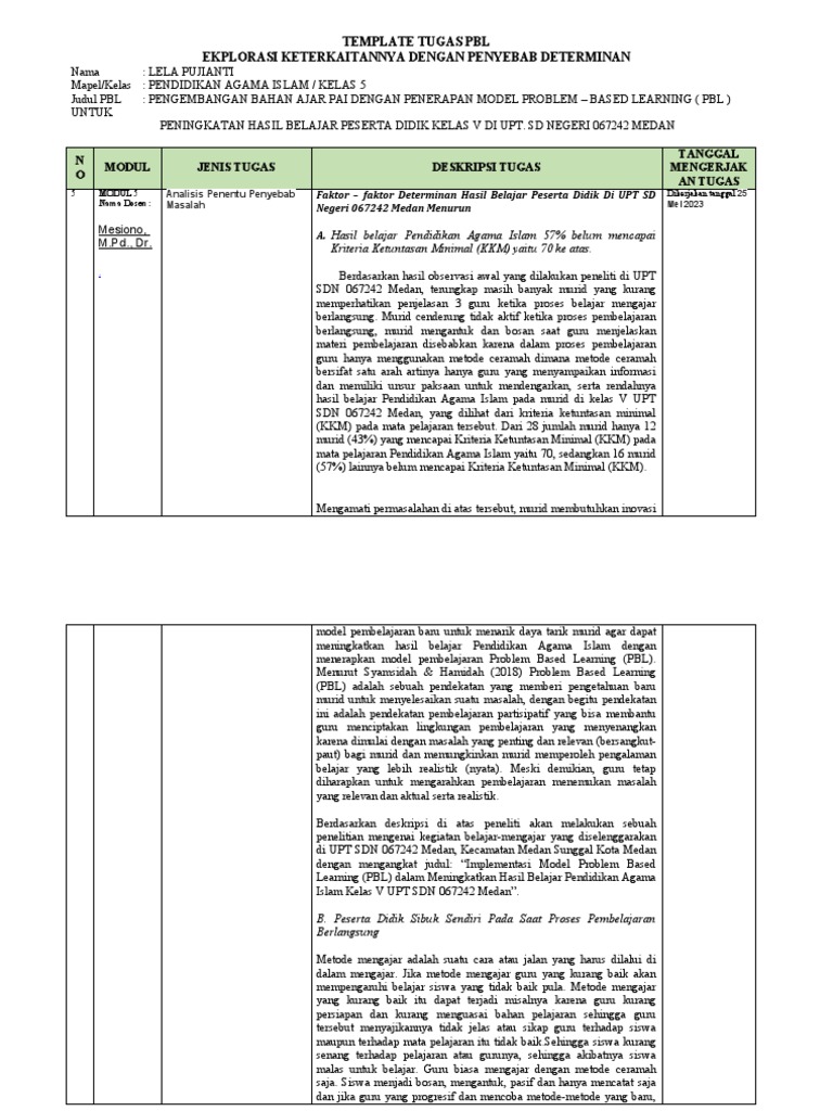 Template PBL Eksplorasi Penyebab Masalah Modul 5 Pendidikan Agama Islam Kontemporer | PDF