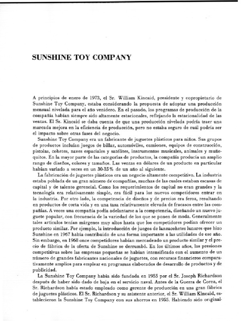 Caso Sunshine Toy Company | PDF