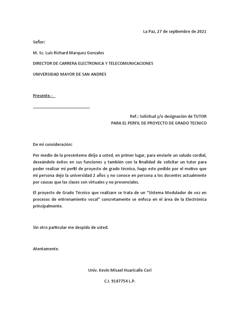 Solicitud de Tutor para Proyecto de Grado | PDF