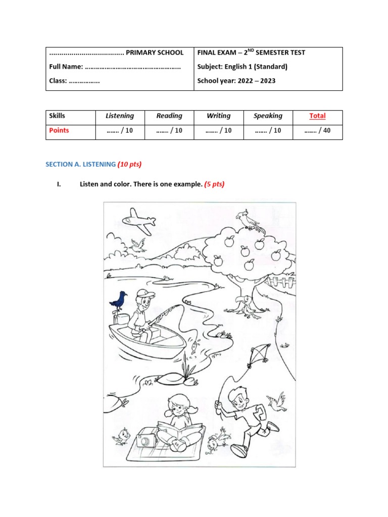 English 1 Standard Test Paper | PDF