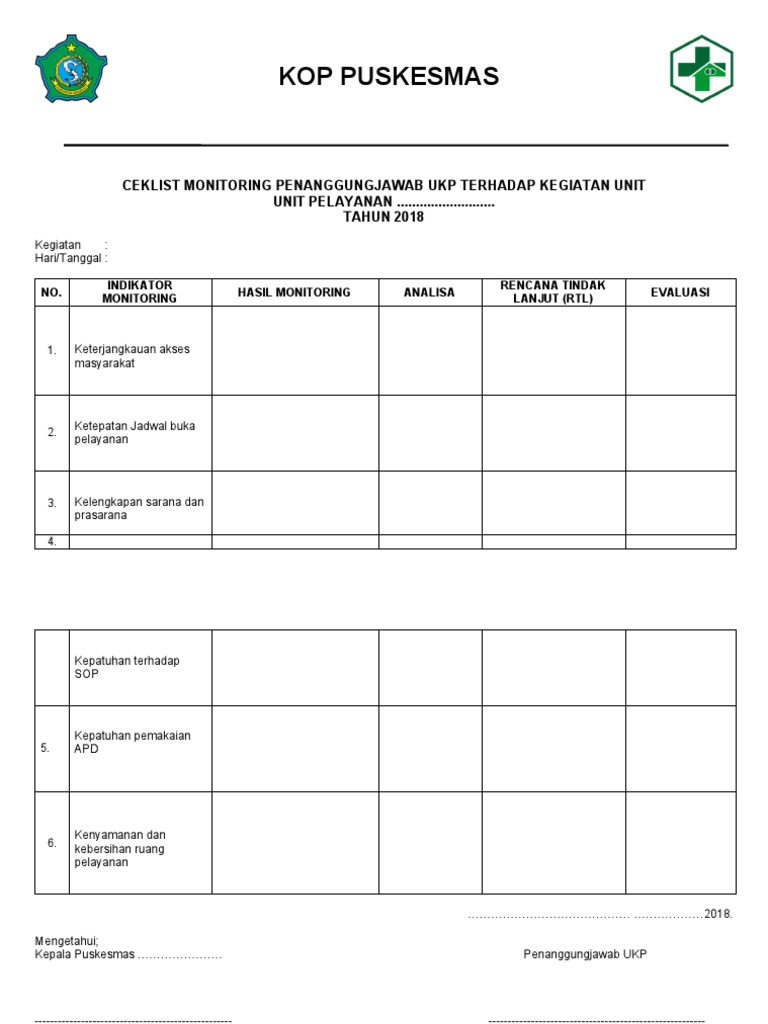 Contoh - Form Monitoring PJ UKP Dan PJ UKM | PDF
