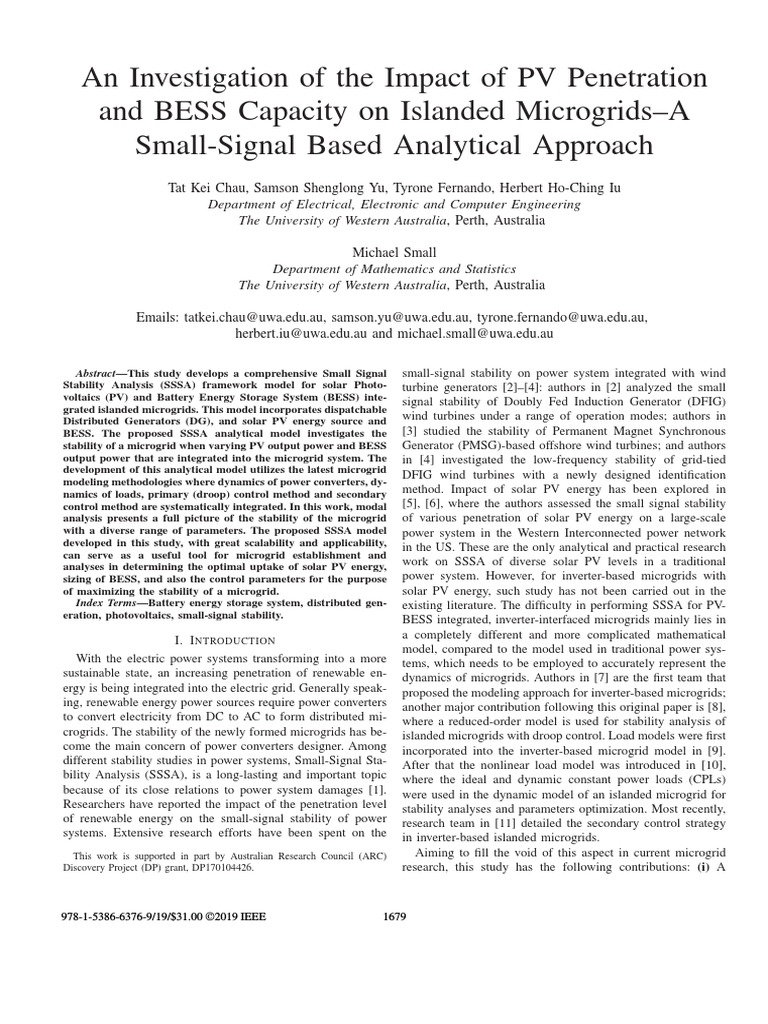 An Investigation of The Impact of PV Penetration and BESS Capacity On Islanded Microgrids-A ...