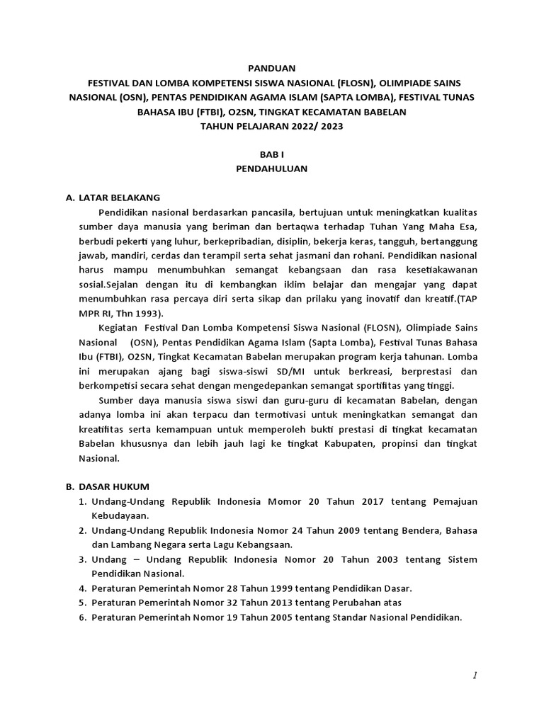 Proposal Lomba Osn, Fls2n, Sapta Lomba, Ftbi & O2sn Tingkat SD Kec ...