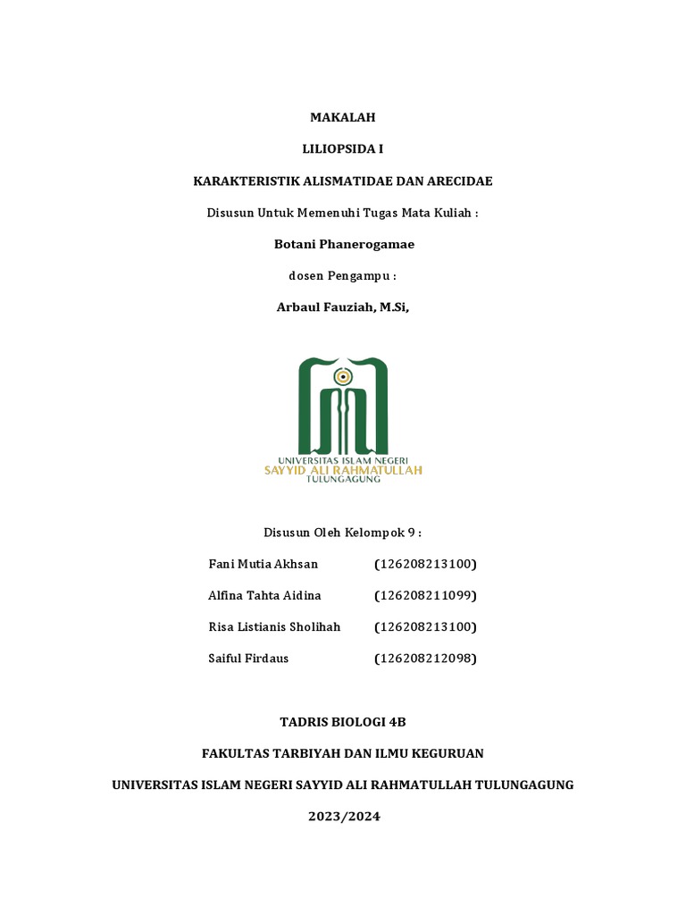 Kelompok 9 Liliopsida I Karakteristik Alismatidae Dan Arecidae | PDF