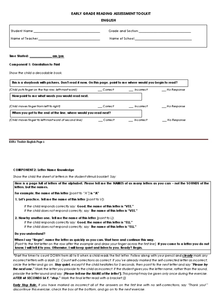 EGRA Toolkit ENGLISH | PDF