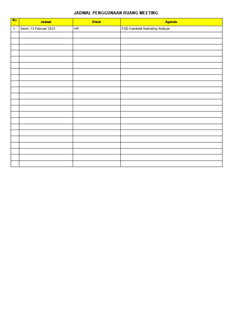 Jadwal Penggunaan Ruang Meeting Pdf