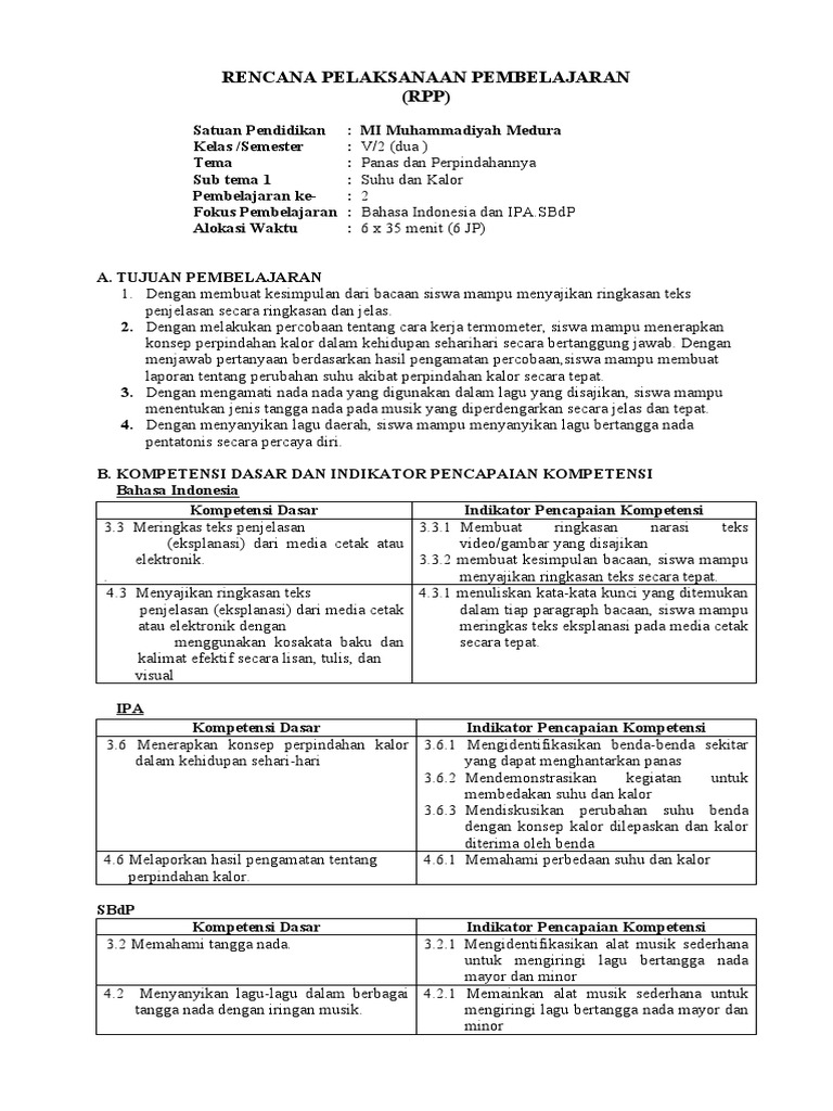 Rencana Pelaksanaan Pembelajaran (RPP) | PDF
