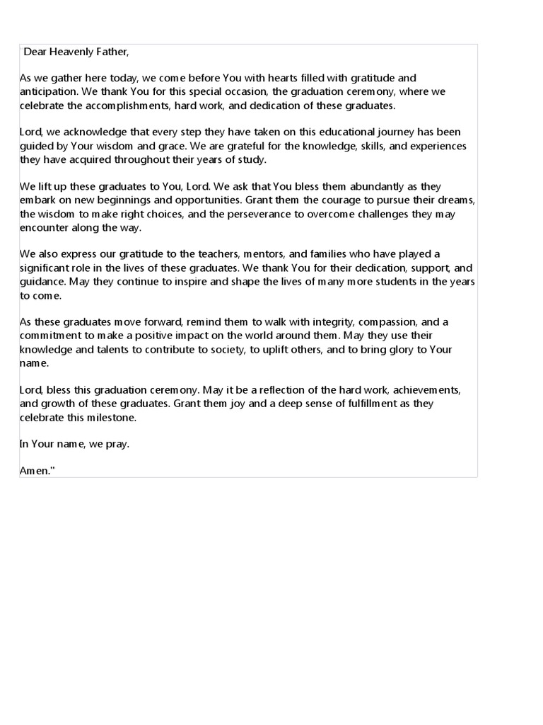 Opening Prayer For Graduation | PDF | Wellness