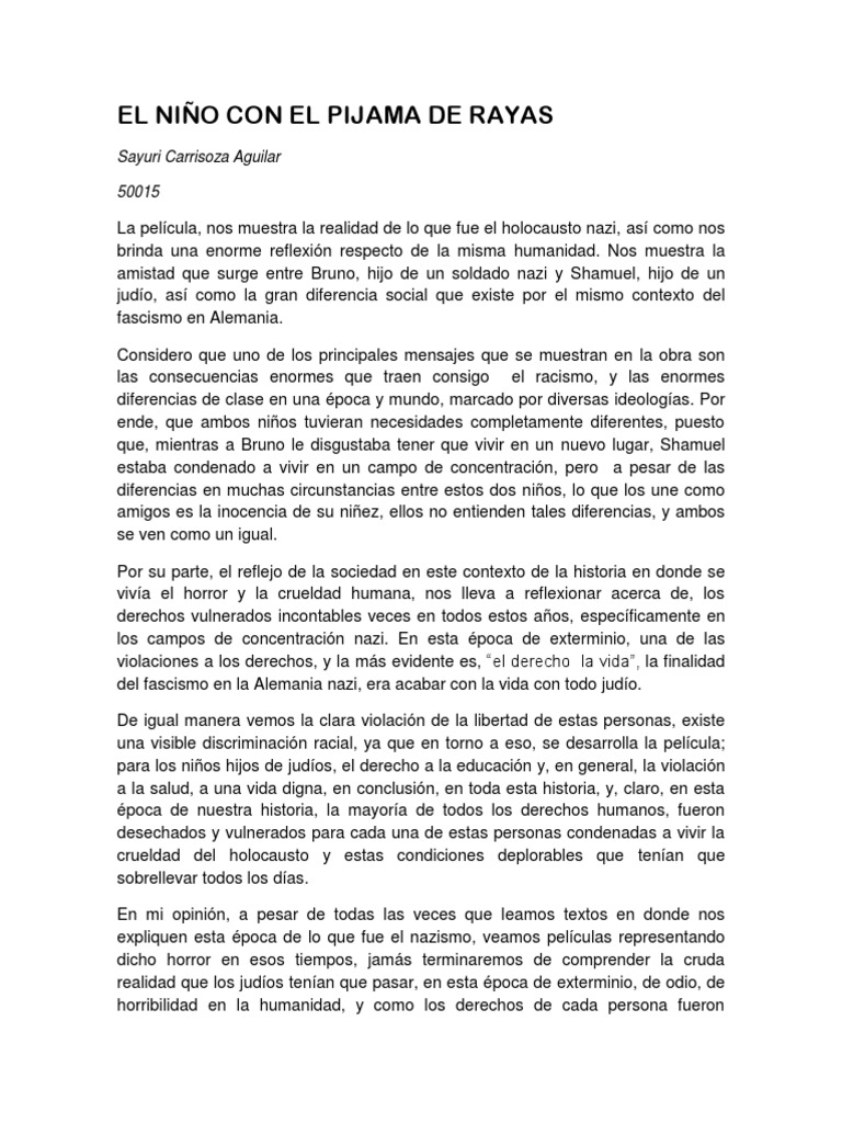 El Niño Con El Pijama de Rayas. | PDF