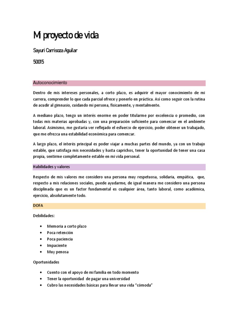 Mi Proyecto de Vida | PDF