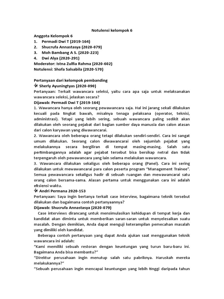 Notulensi Kelompok 6 | PDF | Karier & Perkembangan