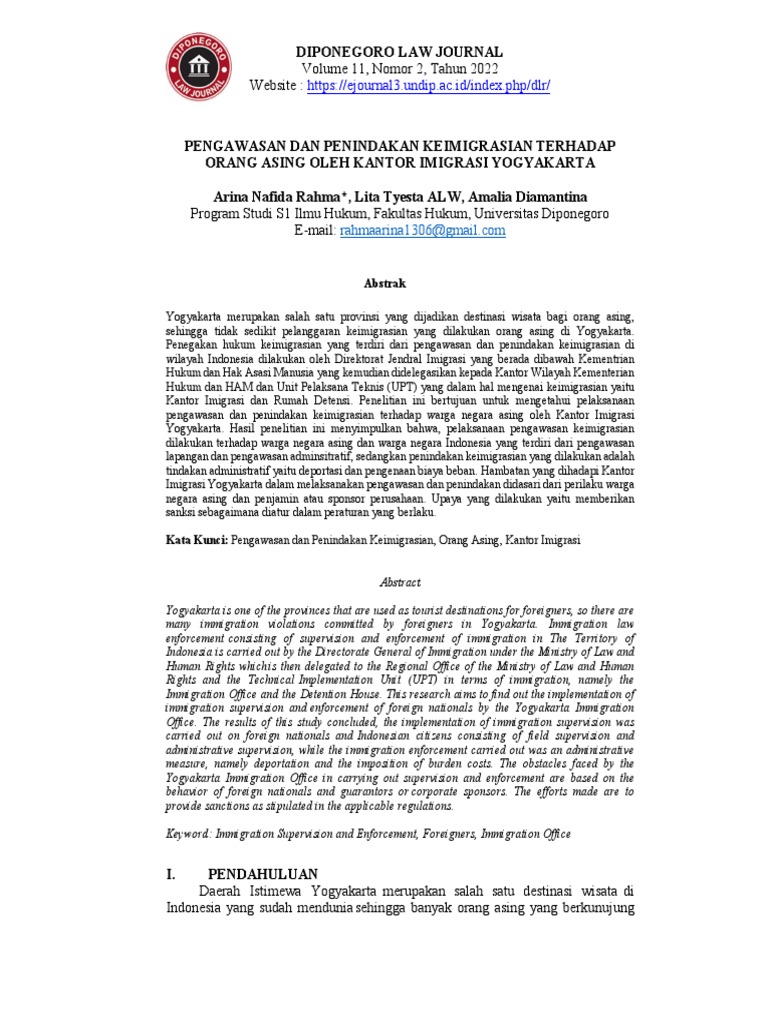 Pengawasan Dan Penindakan Keimigrasian Terhadap Orang Asing Oleh Kantor Imigrasi Yogyakarta ...