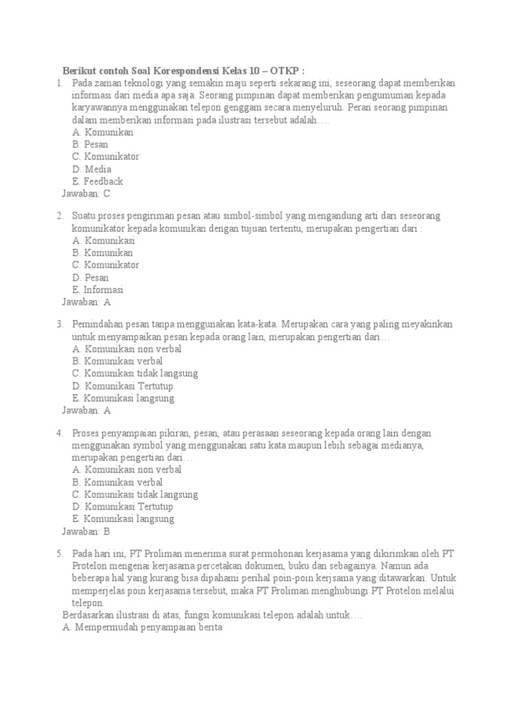 Berikut Contoh Soal Korespondensi Kelas 10 | PDF