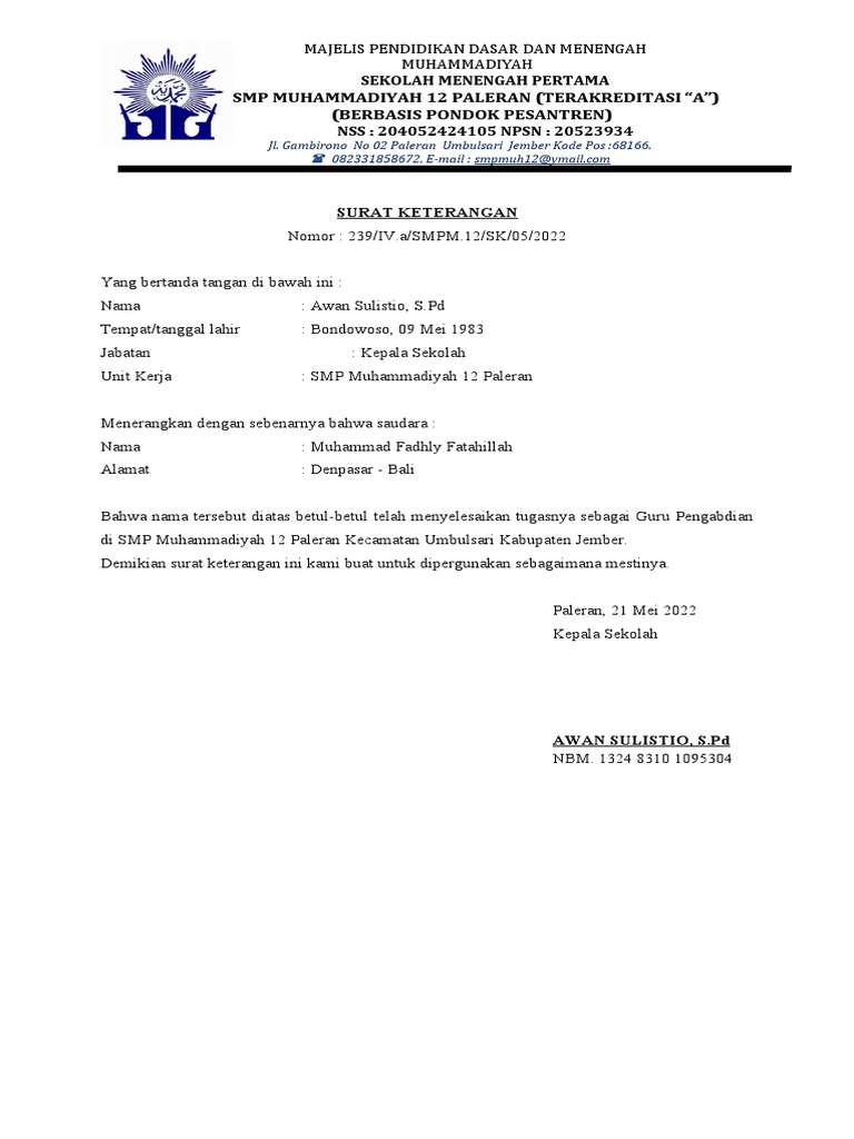 Surat Keterangan Aktif - Untuk BKSM | PDF