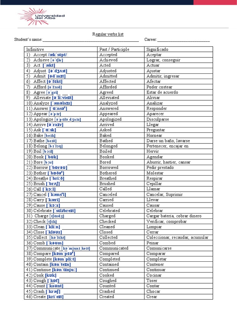Regular Verbs List | Download Free PDF | Linguistics
