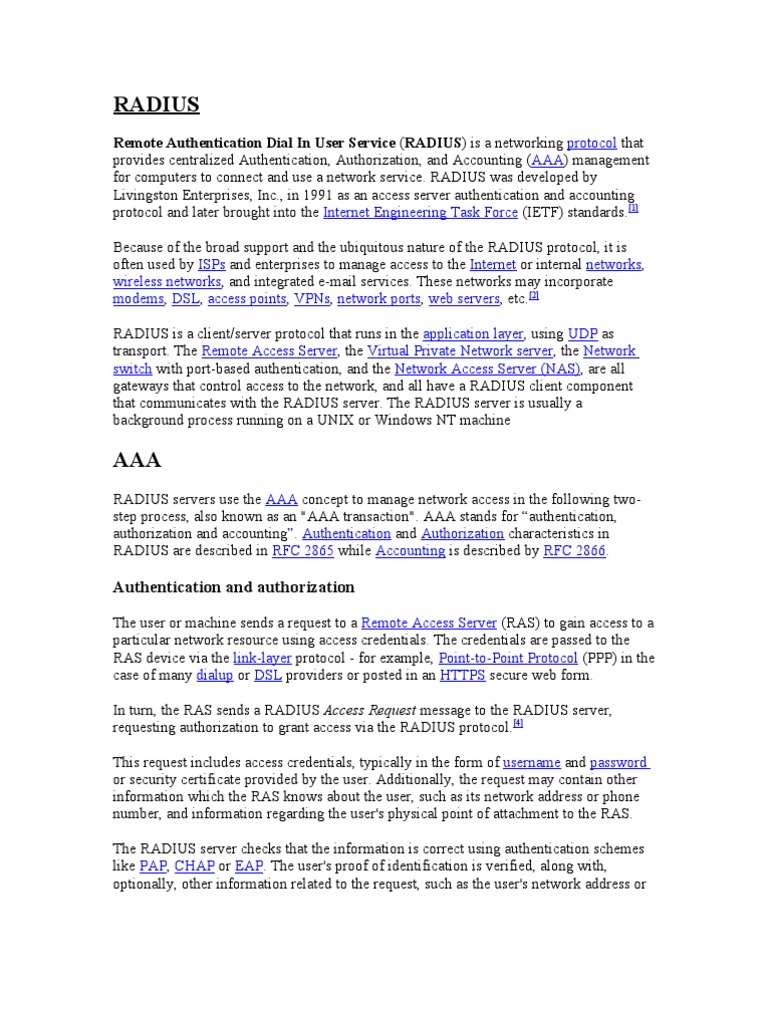 Radius: Remote Authentication Dial in User Service (RADIUS) Is A ...