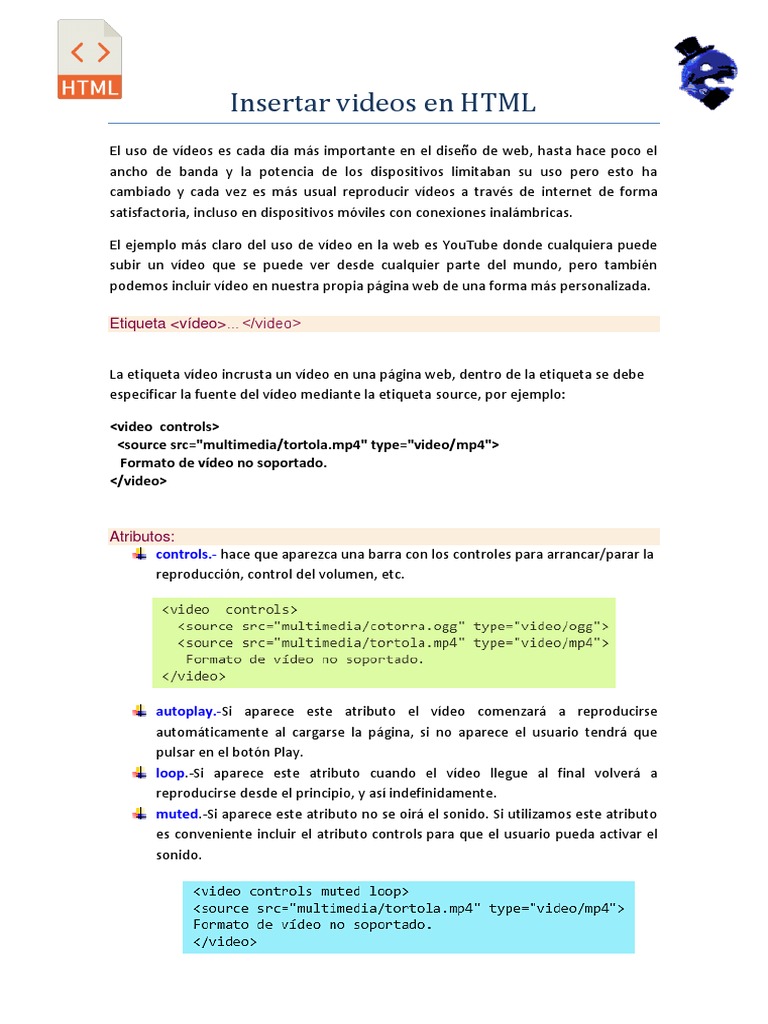 Insertar Videos en Un Documento HTML | PDF | Youtube | HTML