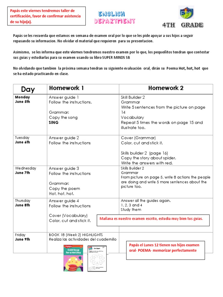 Homework - 4th Grade 5th, 2023. | PDF