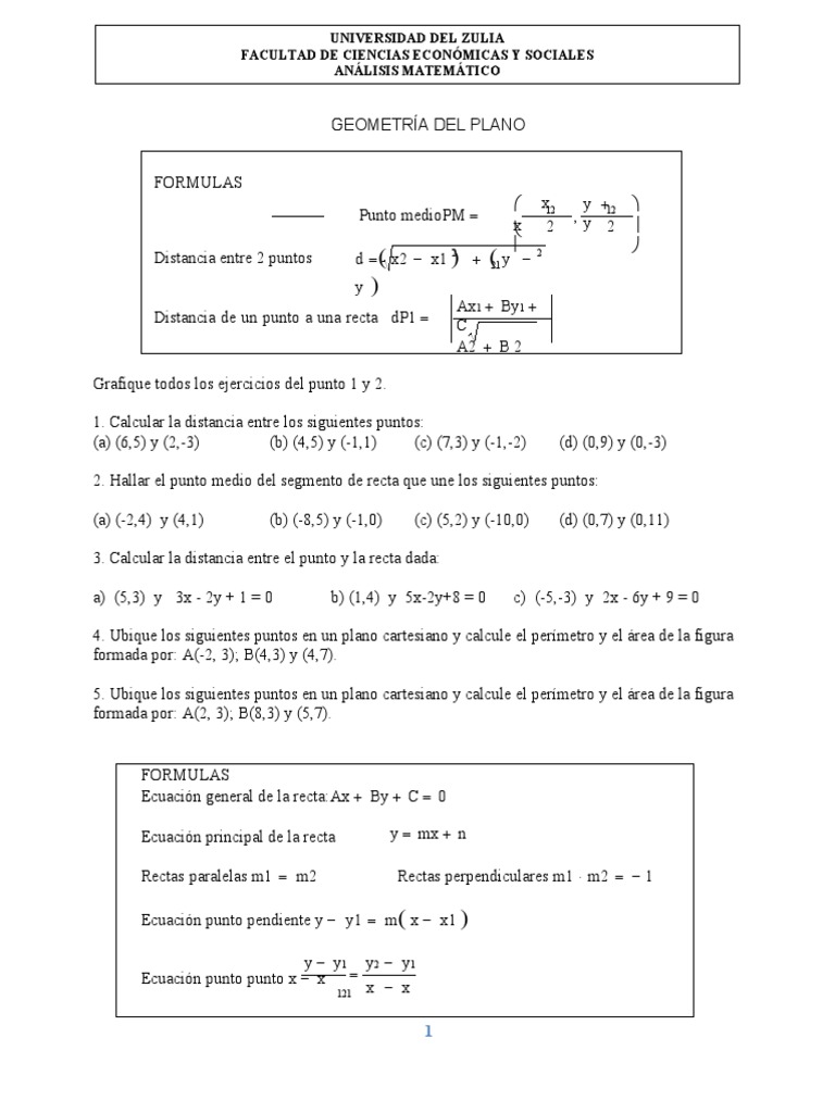 Ejercicios y Formulas | PDF | Línea (geometría) | Conceptos matemáticos