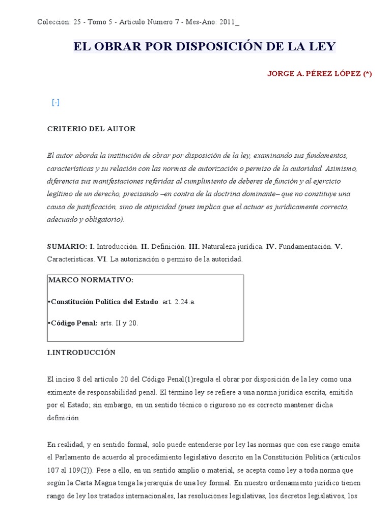El Obrar Por Disposición de La Ley | PDF