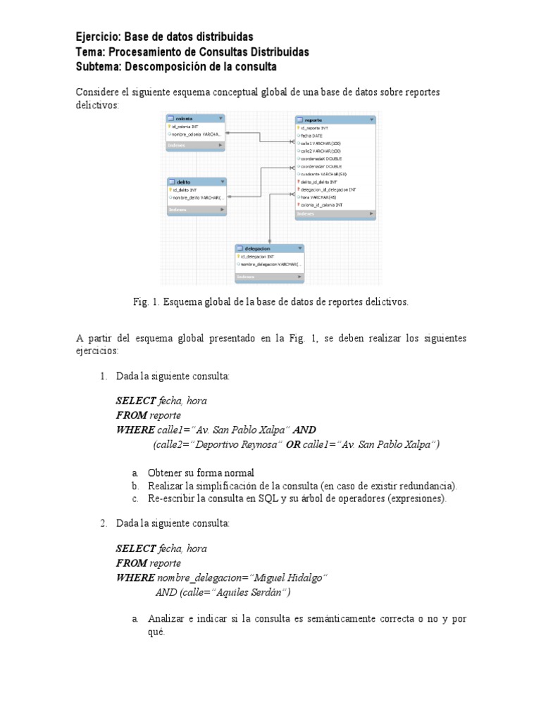 Ejercicio: Base de Datos Distribuidas Tema: Procesamiento de Consultas Distribuidas Subtema ...