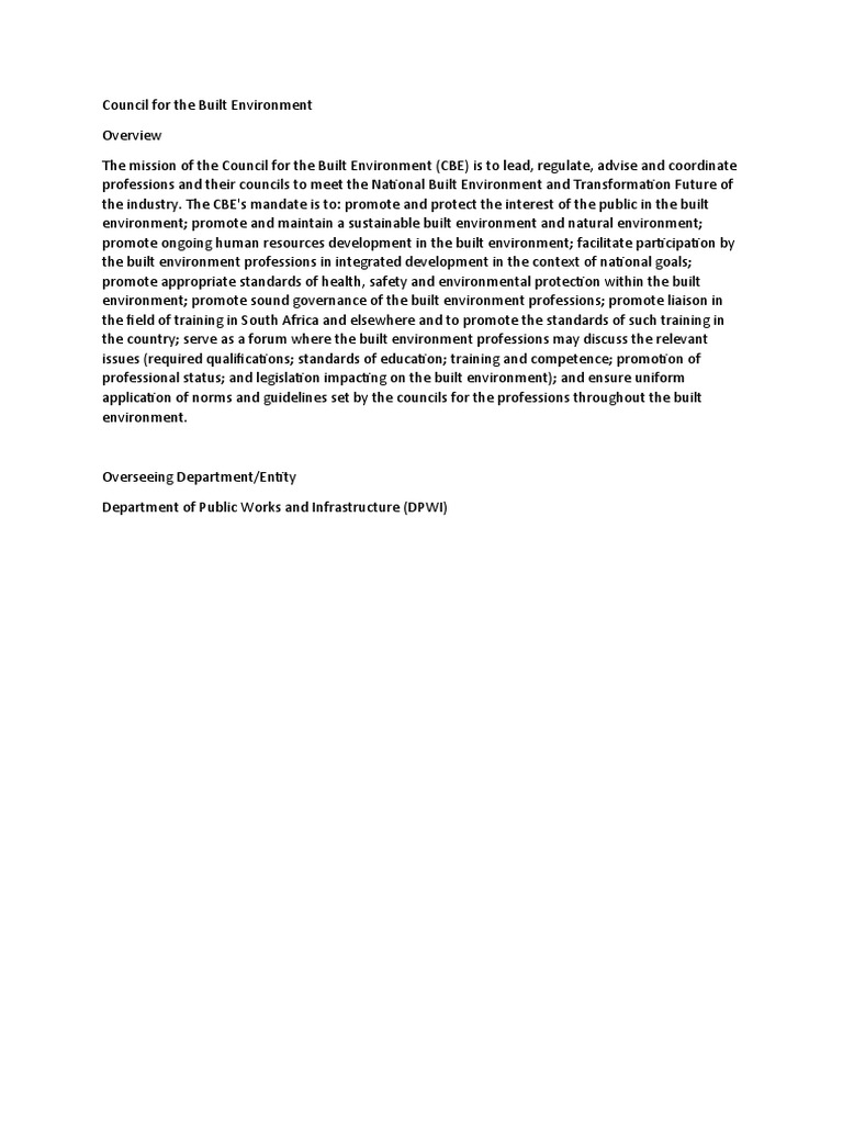Council For The Built Environment | PDF