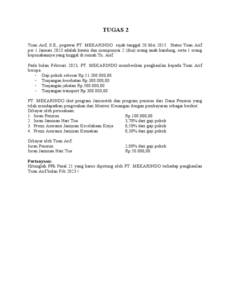 TUGAS 2 - PPH 21 | PDF | Bisnis | Pengelolaan Keuangan & Uang