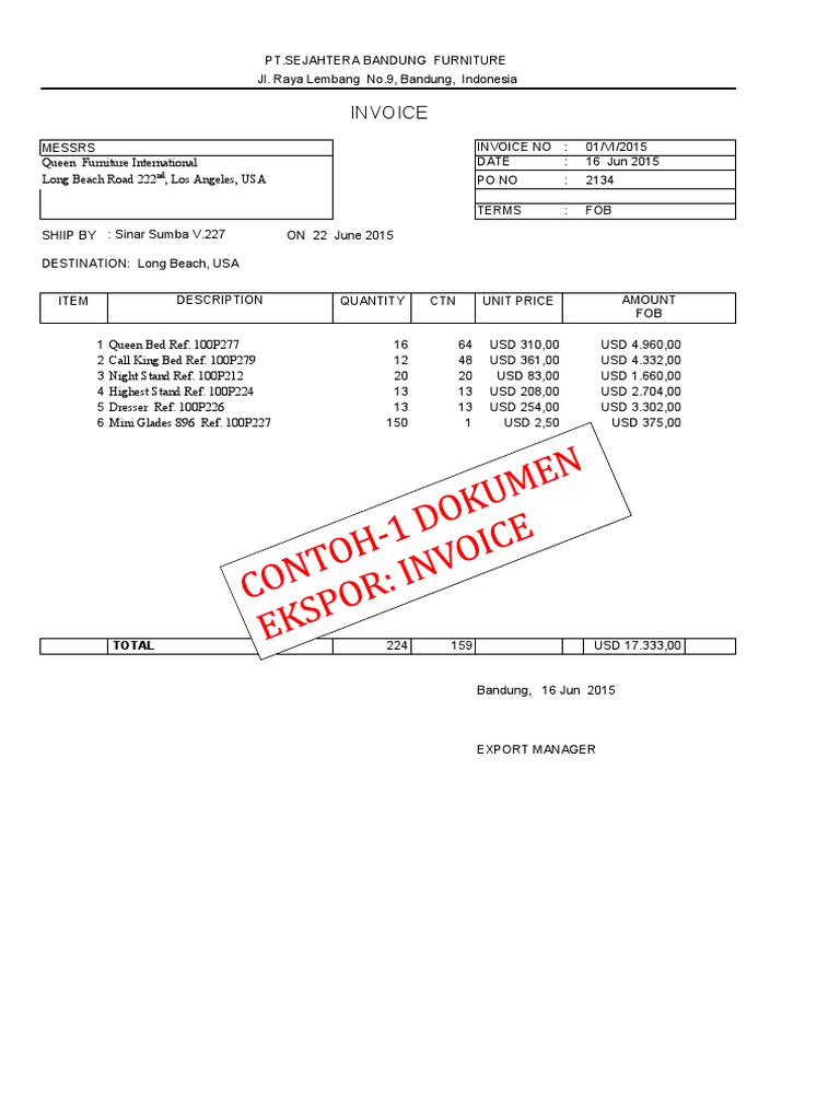 Dokumen Ekspor Furniture Bandung | PDF | Cargo | Consumer Goods