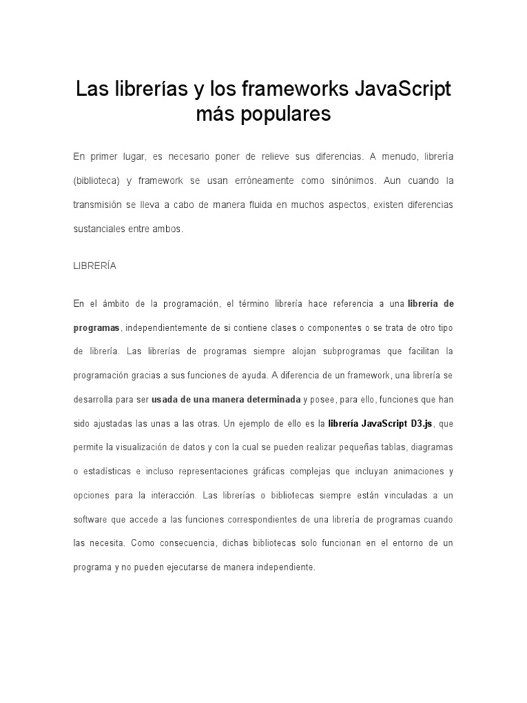 Las Librerías y Los Frameworks JavaScript Más Populares | PDF