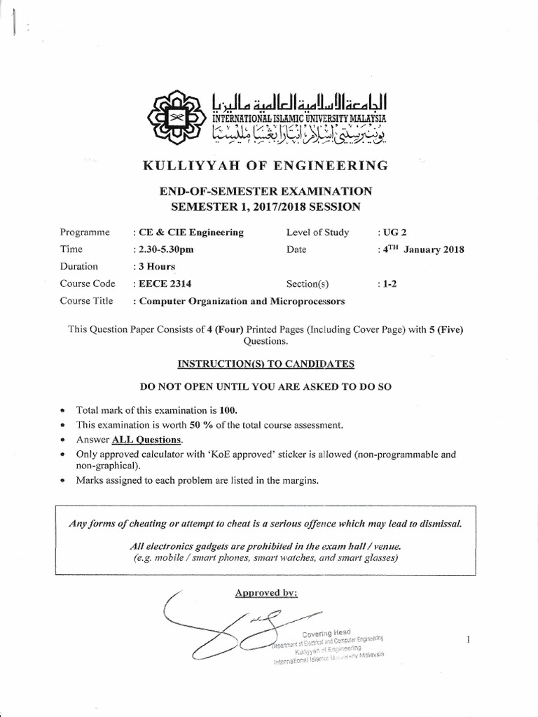 Computer Organization Exam 2018 | PDF | Microcontroller | Office Equipment