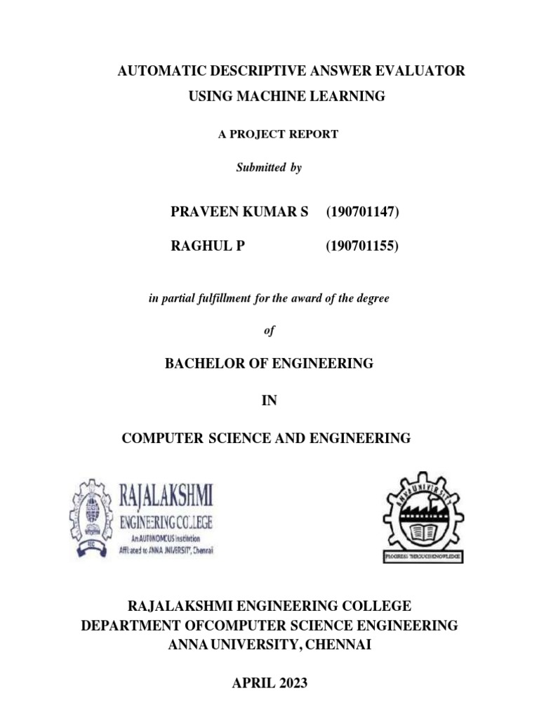 Automatic Answer Evaluator Project Report | PDF | Art | Computers