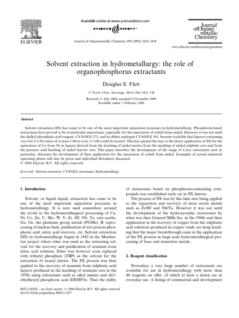 Solvent Extraction in Hydrometallurgy | PDF | Acid | Nickel