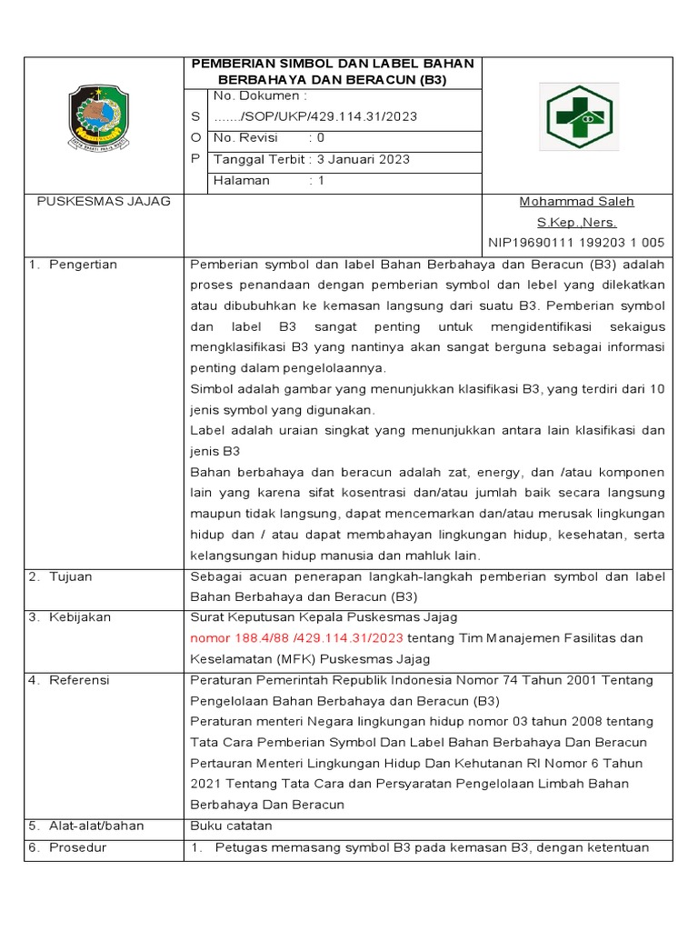 Sop Pemberian Simbol Dan Label B3 | PDF
