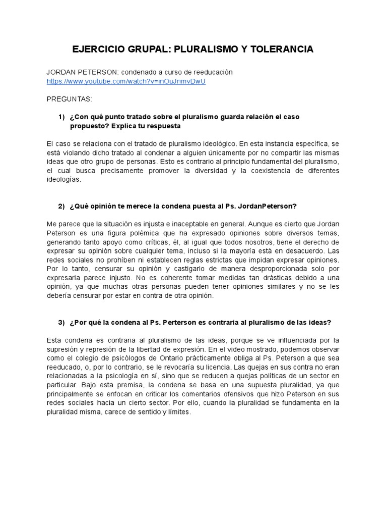 Ejercicio Grupal - Pluralismo y Tolerancia | PDF