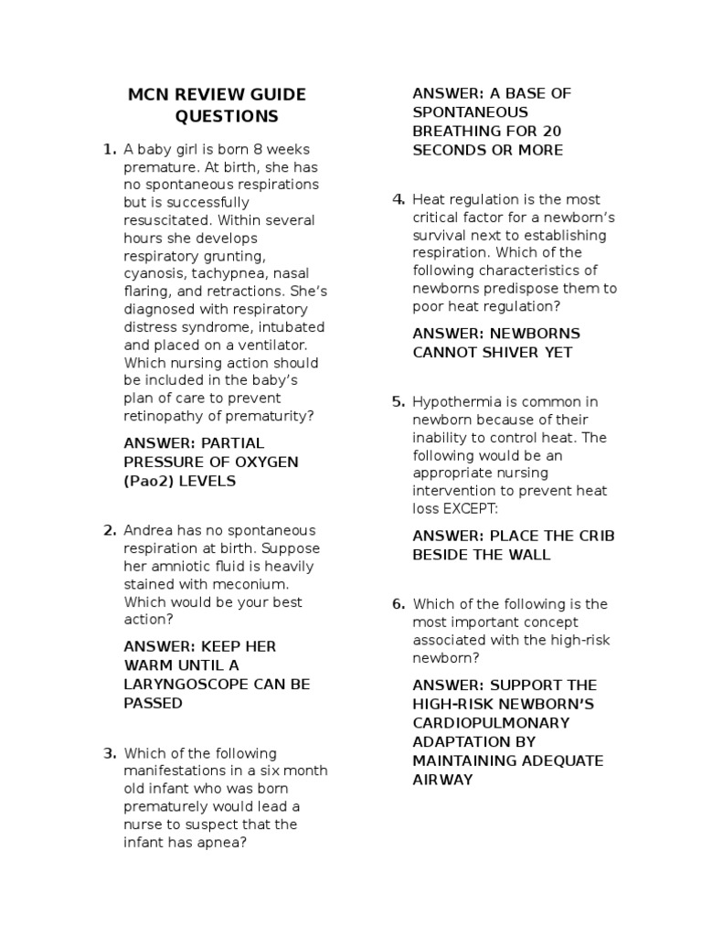MCN_REVIEW_GUIDE_QUESTIONS.docx | PDF | Heart | Atrium (Heart)
