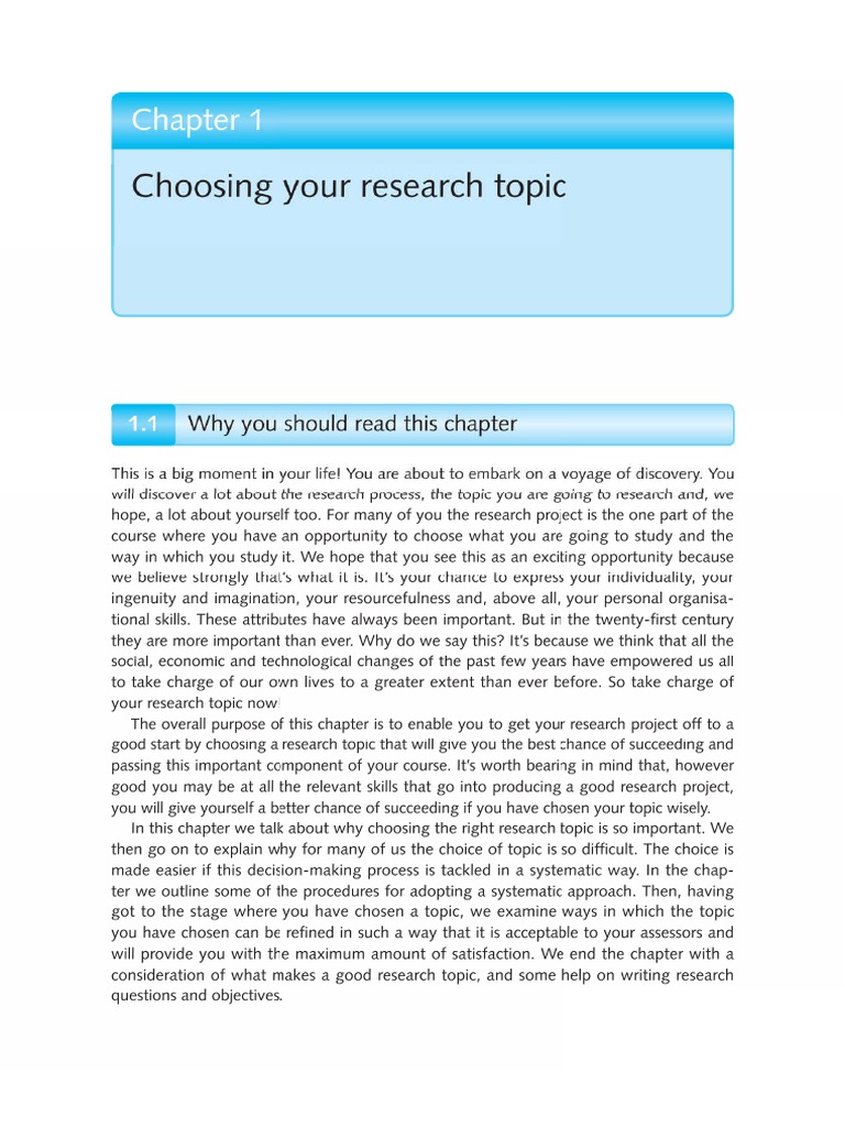 W3 - Saunders Guide CH 1 - Choosing Your Research Topic | PDF