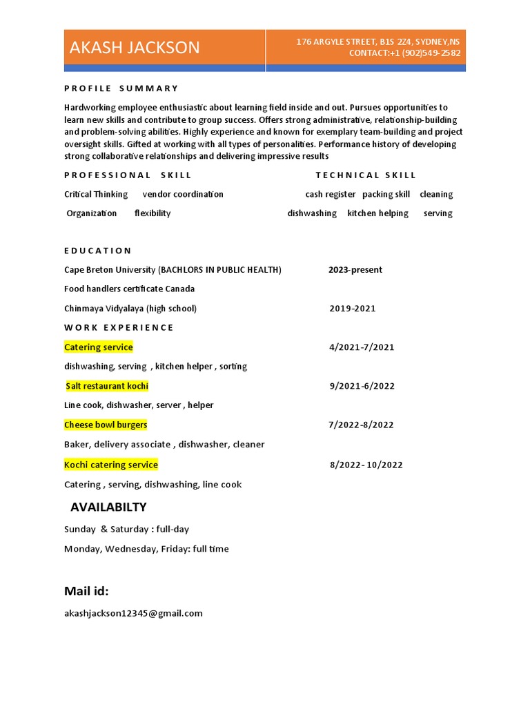 Akash Food Resume 1 | PDF | Career & Growth | Business