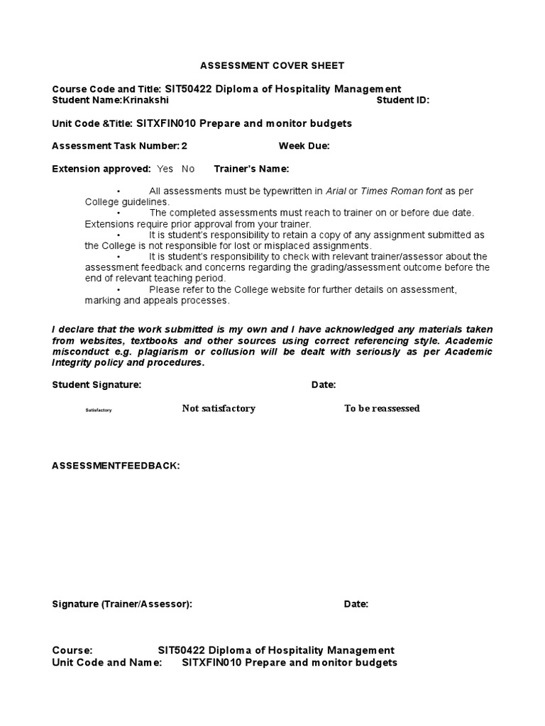 A2 SITXFIN010 Prepare and monitor budgets.docx ANS | PDF | Performance ...