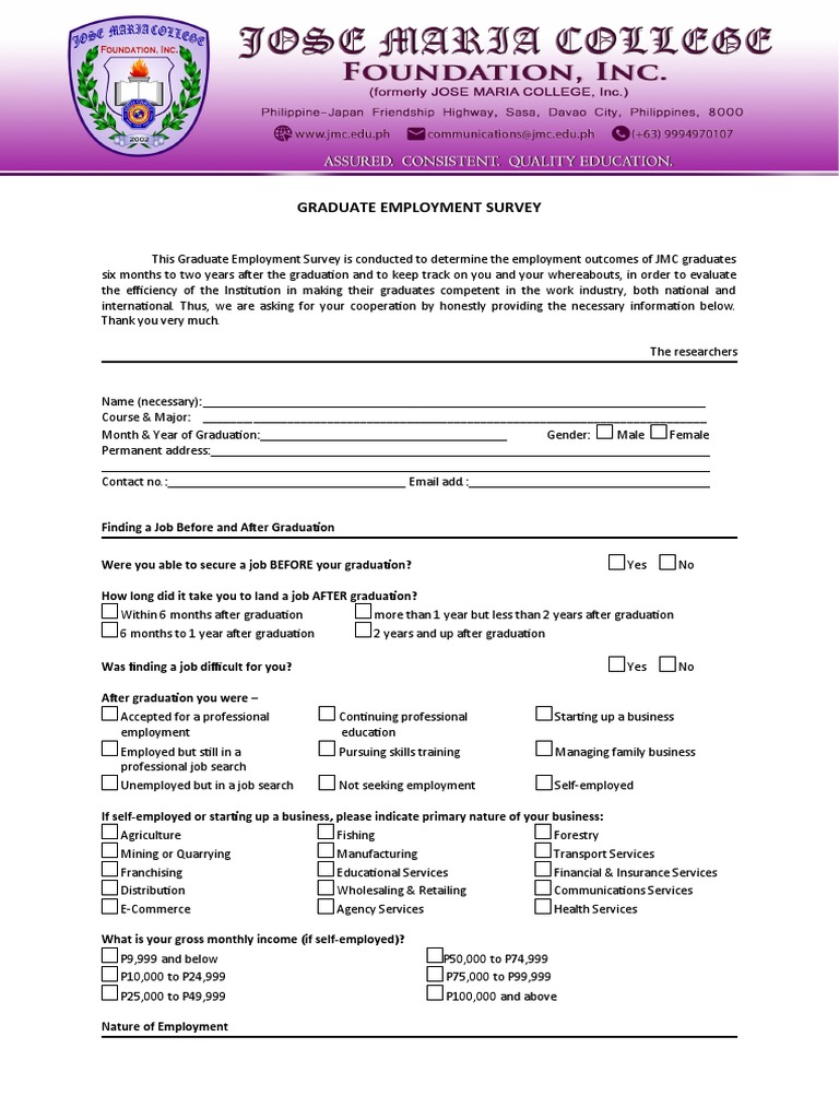 Questionnaire - Tracer Study | PDF