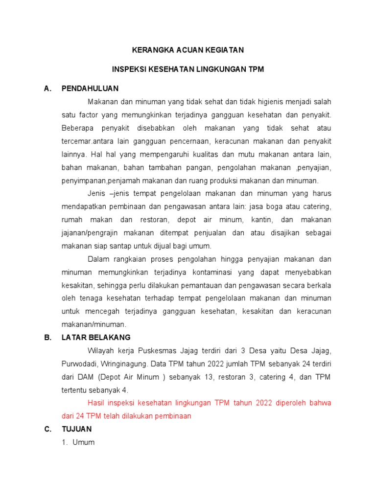Kerangka Acuan Kegiatan Ikl TPM 2023 | PDF